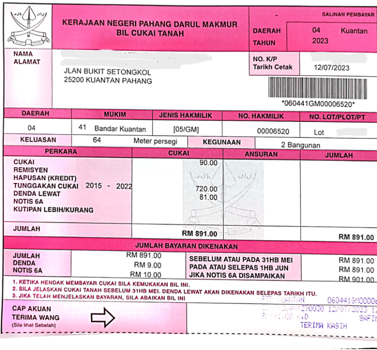 Perbezaan Cukai Tanah Quit Rent, Cukai Pintu & Assesment Fee